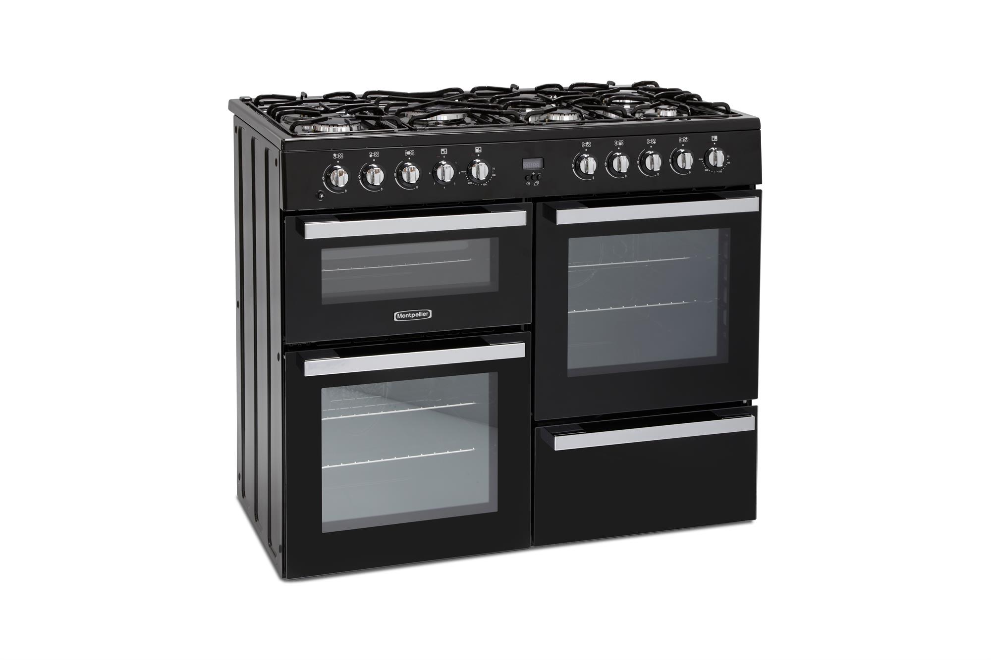 Montpellier MDF100K | 100cm Dual Fuel Range Cooker - Black